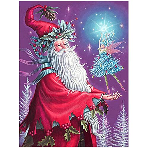 Maripabon 5D Painting by Numbers Kits for Adult Santa Claus Blessed Angel Full Diamond Round Diamond DIY Embroidery Arts Craft for Home Wall Decor, 11.8x15.7 Inch
