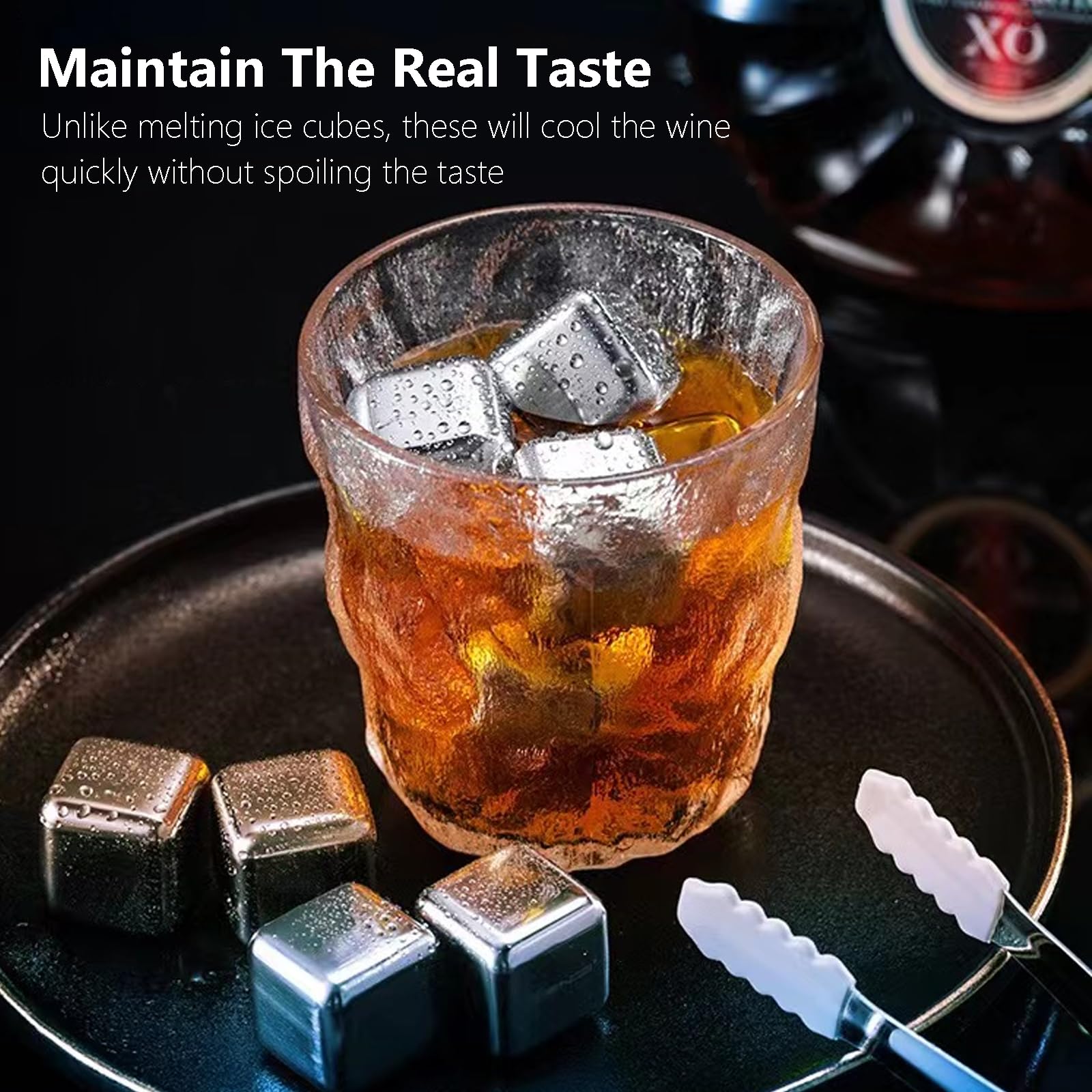 Das TooKii Whiskey Stones 6 Pack, Metal Reusable Ice Cubes, High Cooling Technology, Stainless Steel Ice Cubes, Refreezable Chilling Stones for Whiskey, Vodka, Liqueurs, Wine, Beverage Juice or Soda