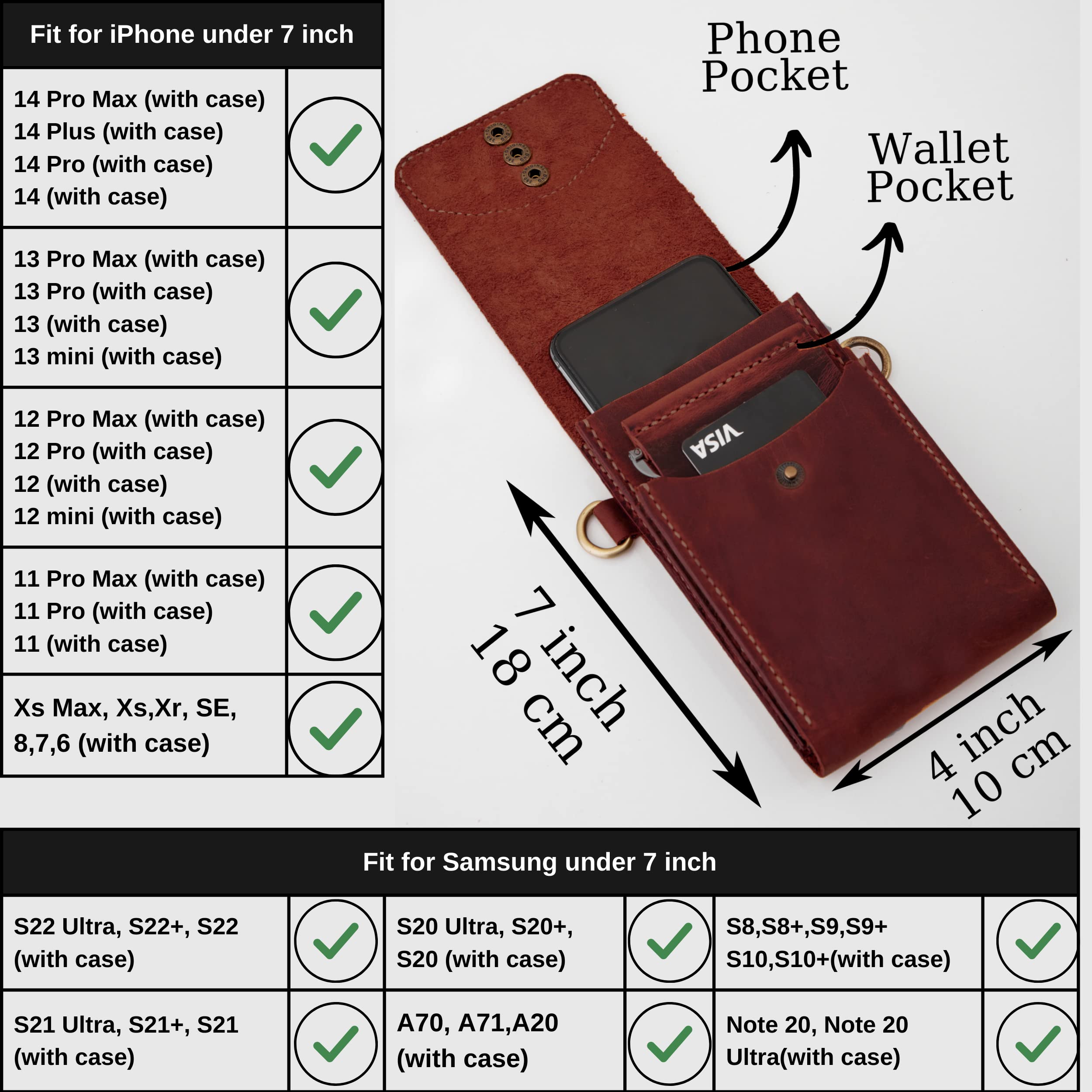 Handmade Mens Crossbody Phone Bag, Iphone 13 Pro Wallet Case, Cell Phone Crossbody Bag, Phone Case With Adjustable Strap, Crossbody Phone Wallet For Men, Leather Phone Wallet (Dark Brown)