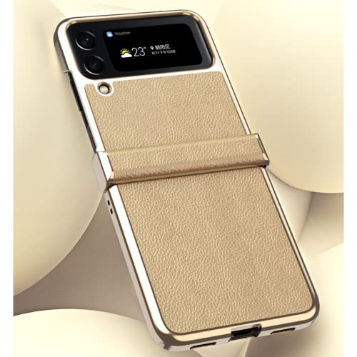 CFPLZFY Protective Leather Case Suitable for Samsung Galaxy Z Flip 4 5G 2022, Folding Mobile Phone Shell for Z Flip4, Anti-Fall Cover with Electroplating Hinge