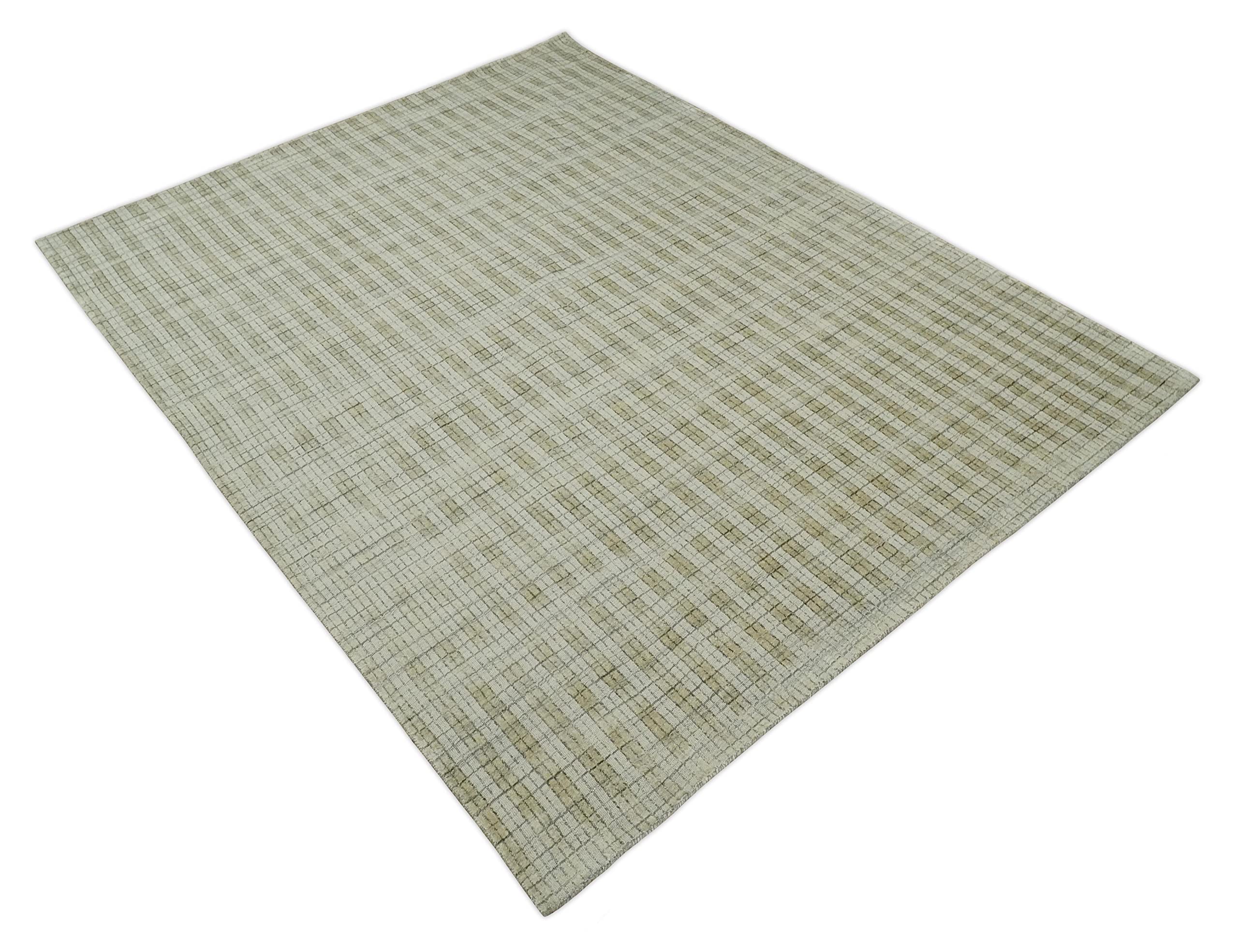 Artisan's Arc Checkered Scandinavian Hand Made Blended Wool Flatwoven Area Rug, Camel, Beige and Gray, 8x10 | KE16810