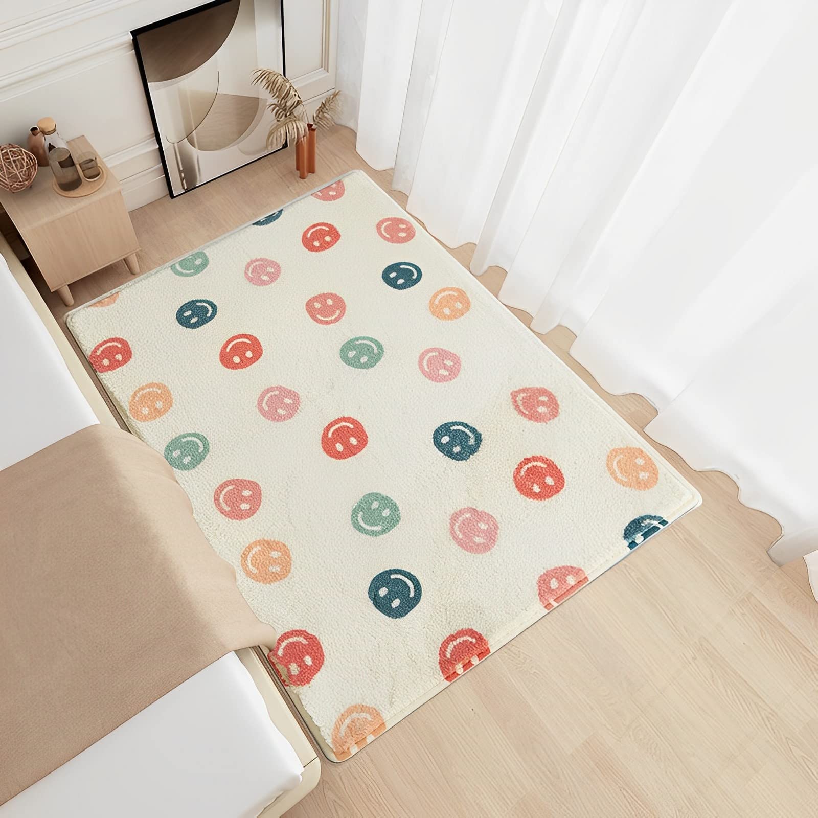 Bealando Funny Cute Colorful Smiley Bathroom Rug,Fluffy Bath Mat,Rectangular Soft Microfiber Blanket Surface,Non-Slip,Machine Washable,Bedroom,Living Room, Bathroom Decor,16"x24"