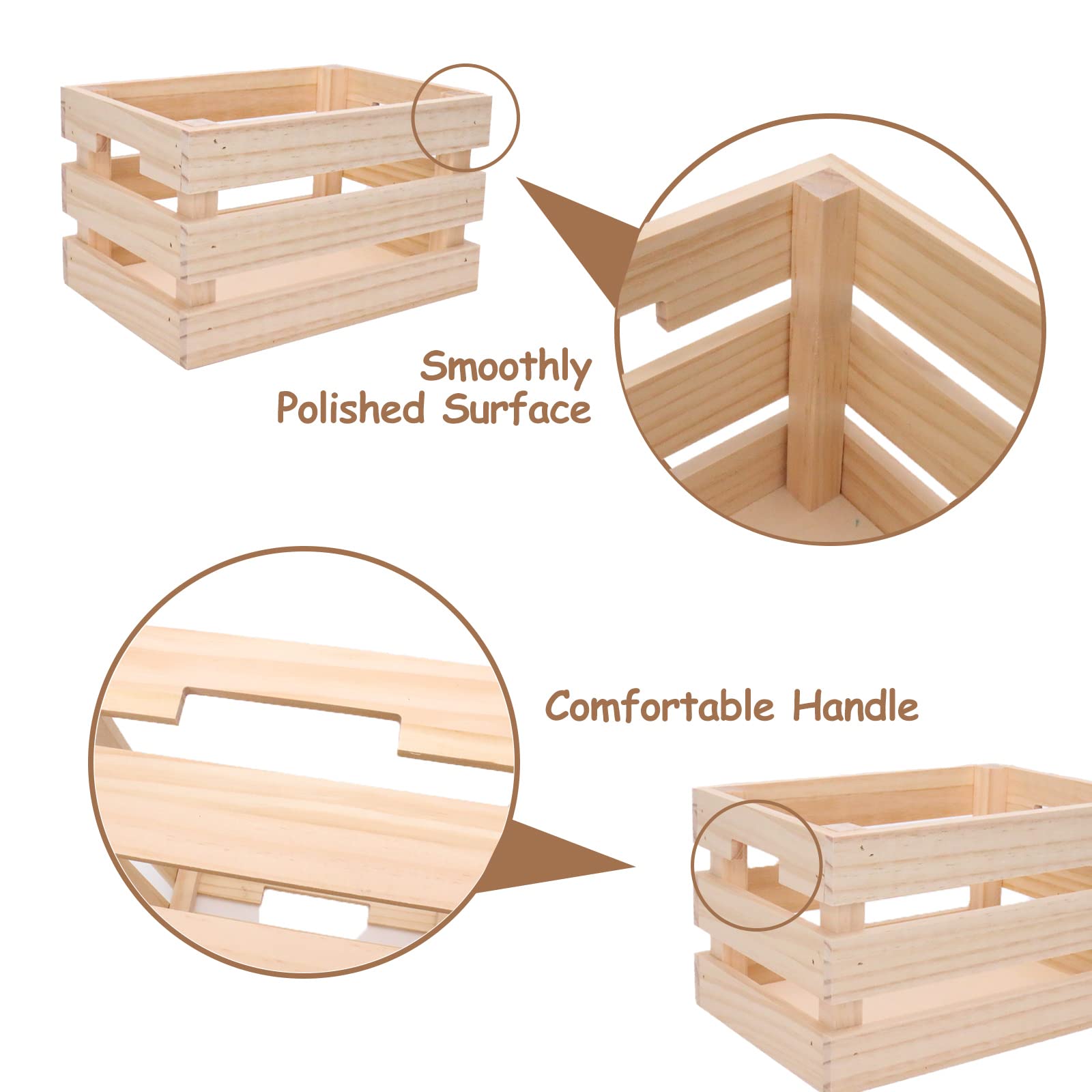 Set of 3 Natural Wood Crates - Unfinished Country Style Storage Boxes for Decor & Photo Props