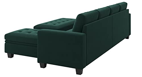 Belffin Velvet Convertible 4-Seat Sectional Sofa with Reversible Chaise L Shaped Sofa Couch Furniture Sets Sectional Couch with Storage Ottoman Green
