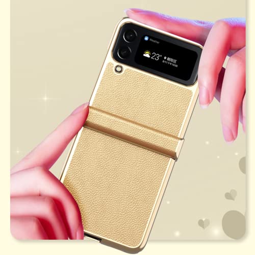 CFPLZFY Protective Leather Case Suitable for Samsung Galaxy Z Flip 4 5G 2022, Folding Mobile Phone Shell for Z Flip4, Anti-Fall Cover with Electroplating Hinge