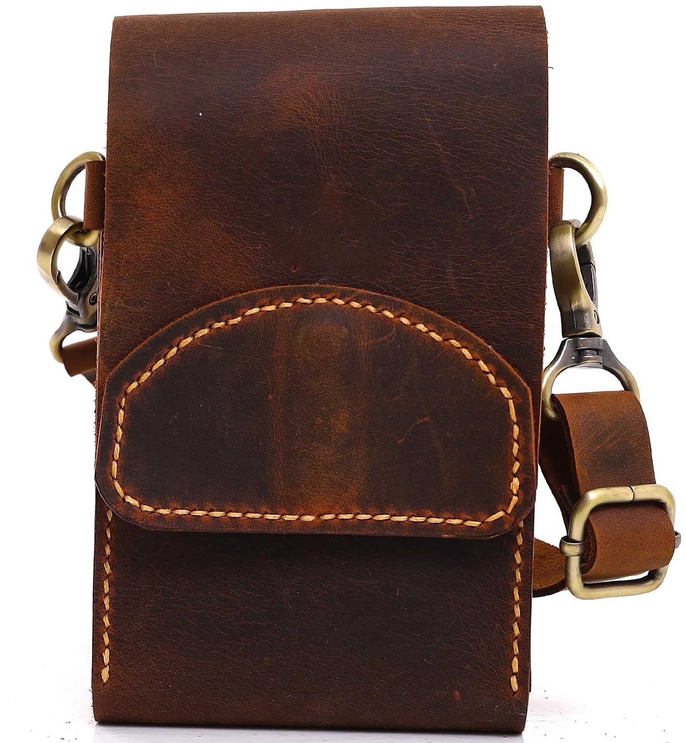 Handmade Mens Crossbody Phone Bag, Iphone 13 Pro Wallet Case, Cell Phone Crossbody Bag, Phone Case With Adjustable Strap, Crossbody Phone Wallet For Men, Leather Phone Wallet (Dark Brown)