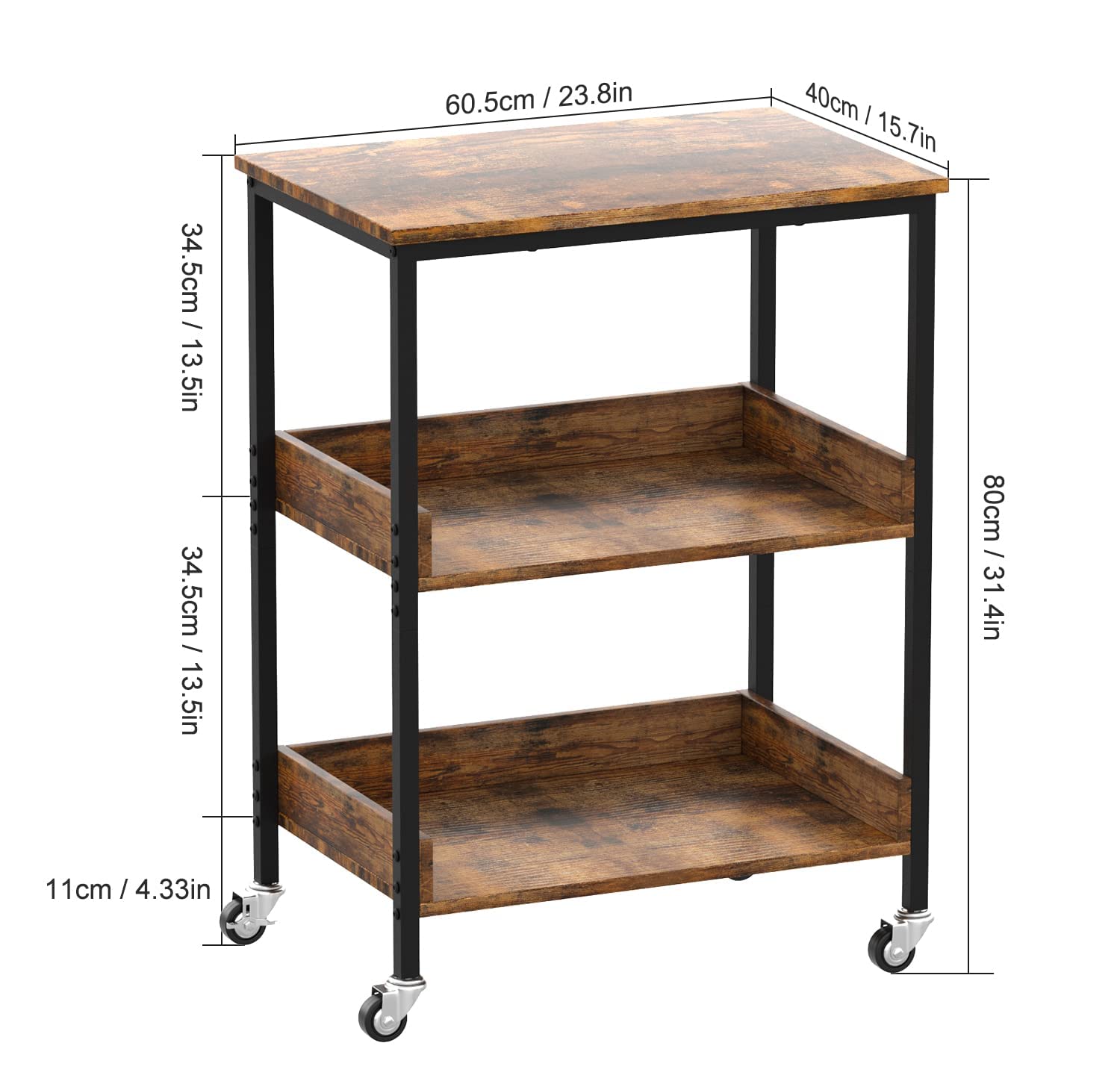 Kitchen Microwave Cart, 3 Tier Rolling Kitchen Utility Cart on Wheels Coffee Cart, Kitchen Storage Islands for Living and Kitchen Room