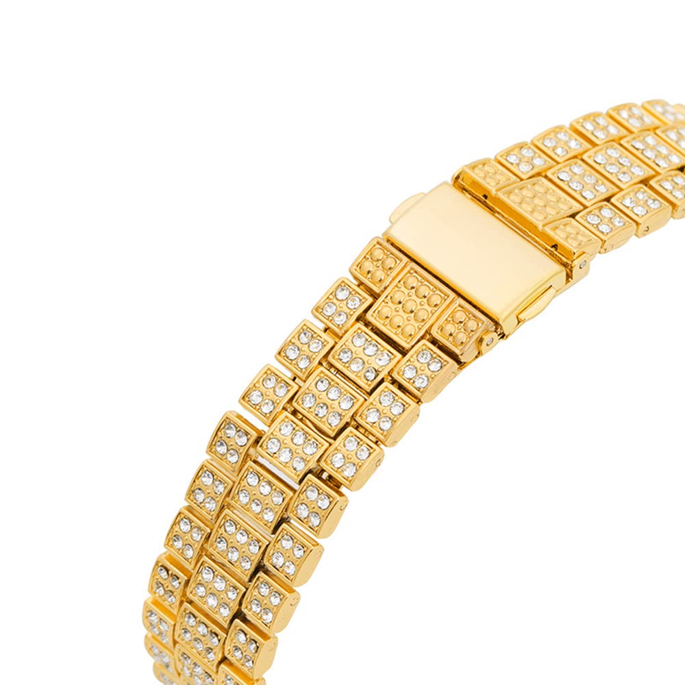 LGXIGE Mens Ice Out Watches Big Rocks with Roman Numerals Fully Colorful Dial Gold Watch (Gold)