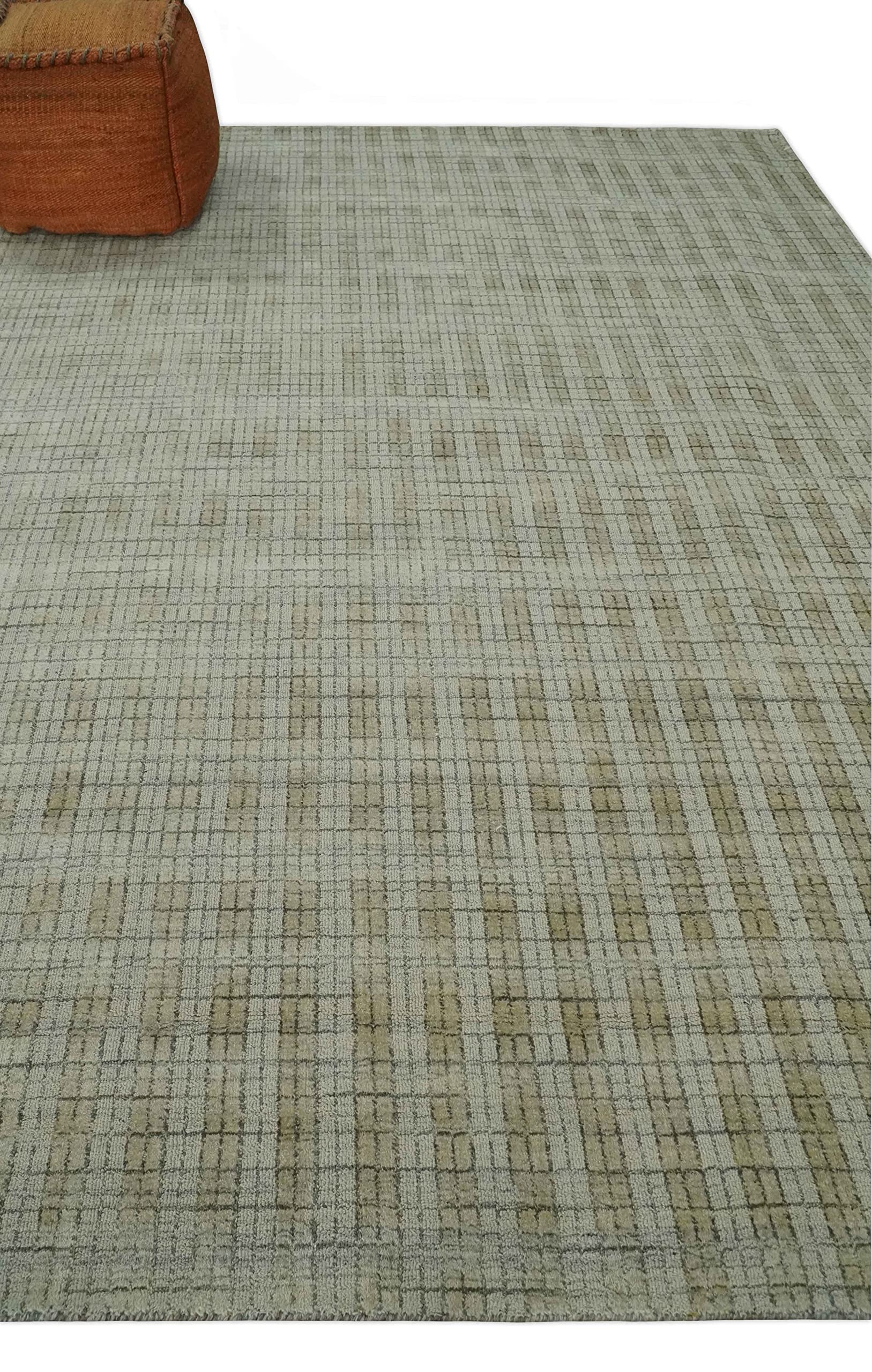 Artisan's Arc Checkered Scandinavian Hand Made Blended Wool Flatwoven Area Rug, Camel, Beige and Gray, 8x10 | KE16810