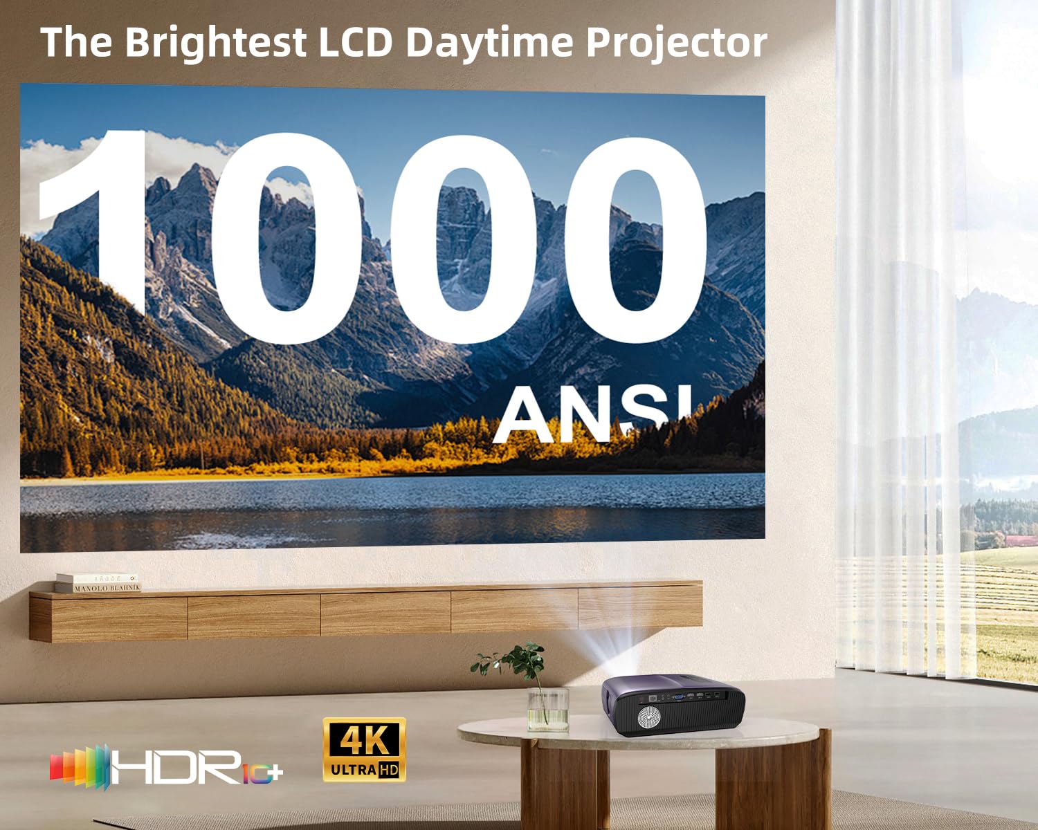UHD 4K Projector with 5G Wifi Bluetooth, Home Cinema Daytime Projector for Gaming Office Works 13,000Lumens LCD Smart Projectors Wireless Casting with iPhone Laptop Netflix + Purple