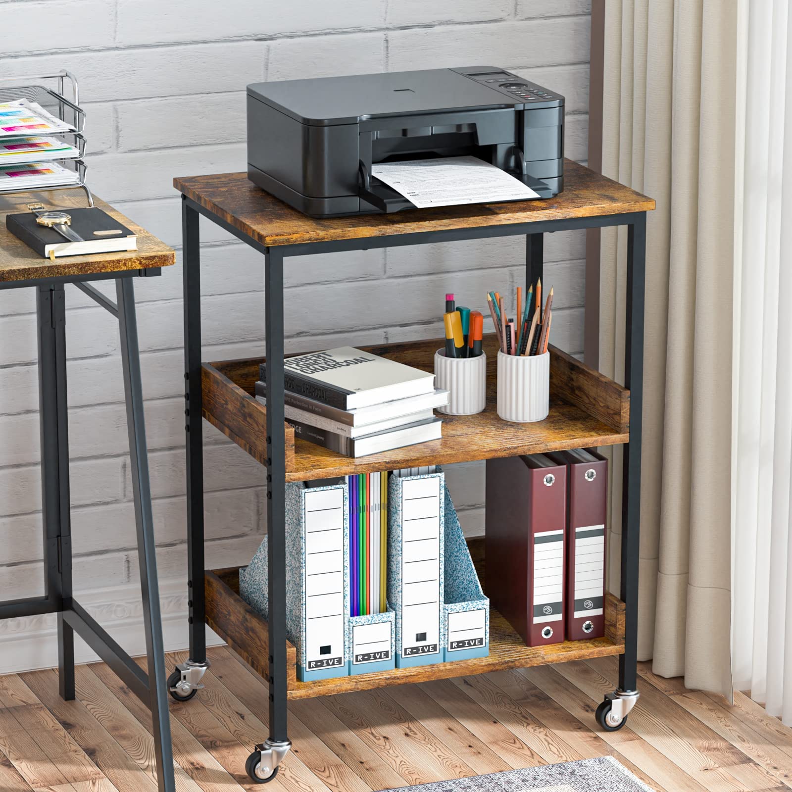 Kitchen Microwave Cart, 3 Tier Rolling Kitchen Utility Cart on Wheels Coffee Cart, Kitchen Storage Islands for Living and Kitchen Room