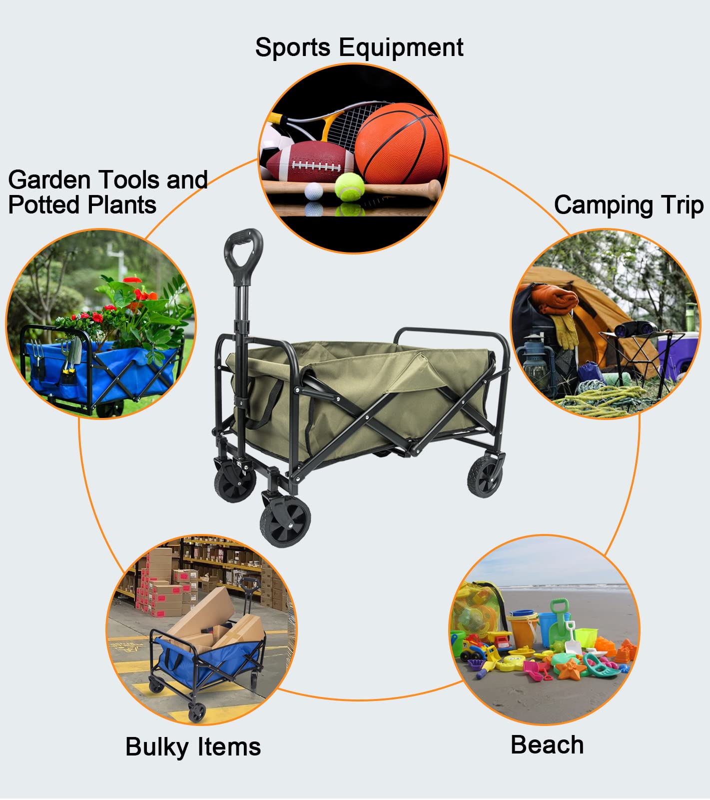 330lbs Collapsible Folding Wagon Cart Heavy Duty Outdoor Utility Wagon Beach Wagon Grocery Wagon Camping Portable Garden Wagon Cart with All-Terrain Wheels(Green)