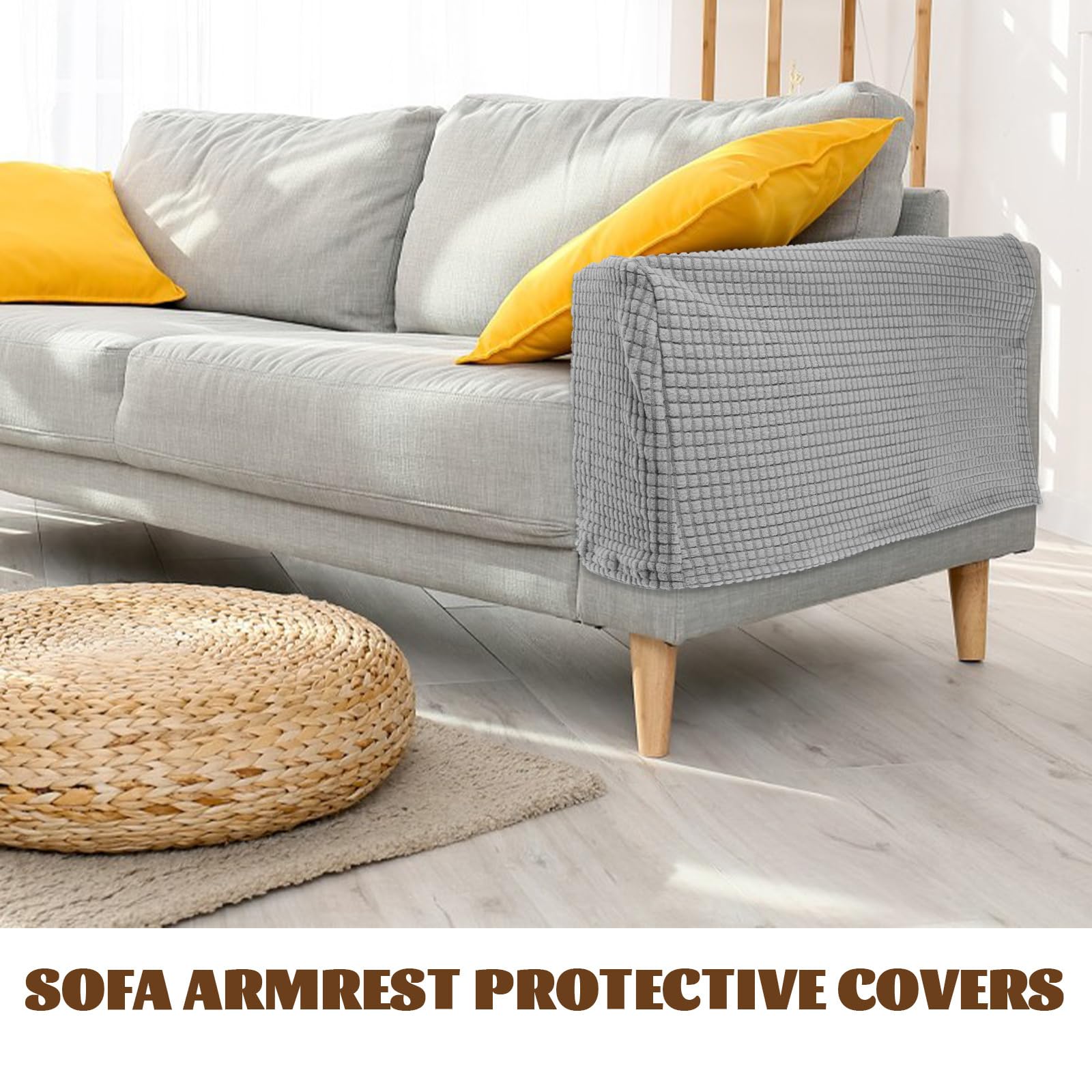 BESPORTBLE Chair Arm Covers Protectors 2pcs Chair Arm Protectors Universal Elastic Sofa Stretch Armrest Cover Sofa Side Towels Office Recliner Couch Loveseat Cloth(Light Grey) Chair Arm Covers