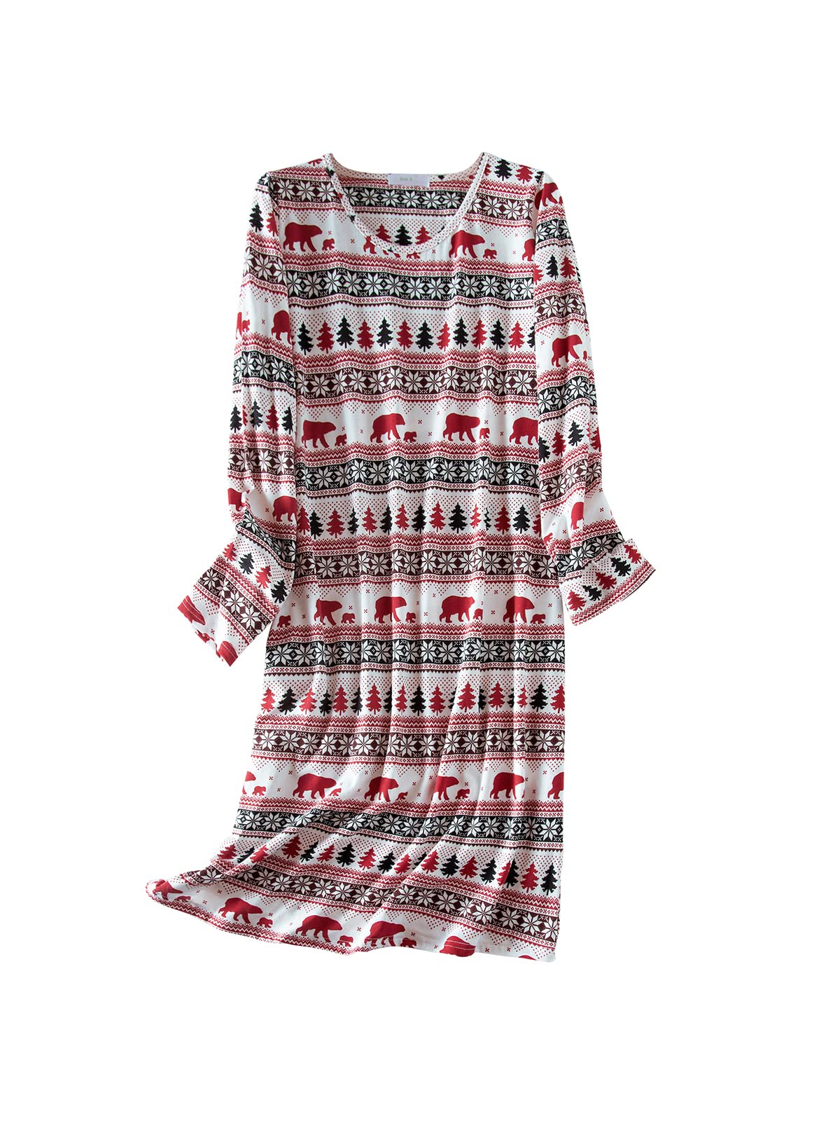 Long Sleeve Nightgowns for Women Soft Cotton Night Shirts Sleepwear Cartoon Night Gown Sleep Shirt Pajama Dress Snowflake Bear Medium
