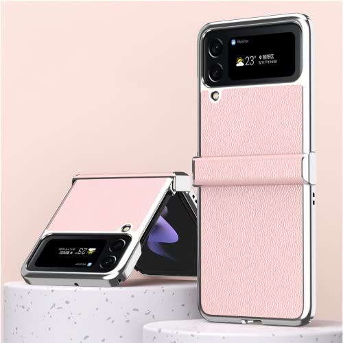 CFPLZFY Protective Leather Case Suitable for Samsung Galaxy Z Flip 4 5G 2022, Folding Mobile Phone Shell for Z Flip4, Anti-Fall Cover with Electroplating Hinge