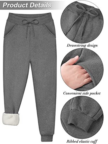 URATOT 2 Pack Women's Sherpa Lined Sweatpants with Pockets Winter Warm Jogger Sweatpants Athletic Fleece Lined Pants Black, Dark Grey