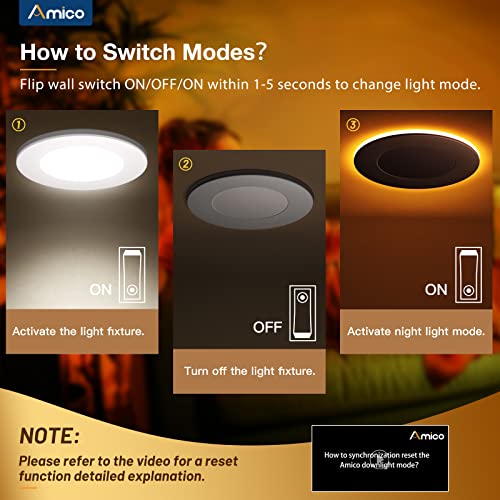 Amico 16 Pack 4 Inch 5CCT LED Recessed Ceiling Light with Night Light, 2700K/3000K/3500K/4000K/5000K Selectable Ultra-Thin Recessed Lighting, 10W=90W, 700LM, Dimmable Canless Wafer Downlight - ETL&FCC
