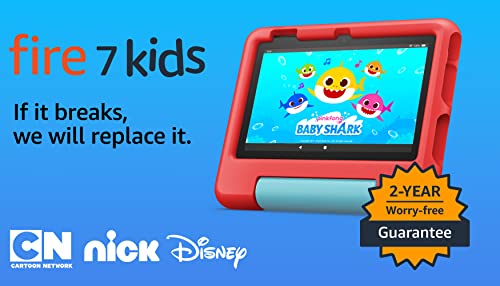 Amazon Fire 7 Kids tablet (newest model) ages 3-7. Top-selling 7" kids tablet on Amazon. Includes ad-free and exclusive content, easy parental controls, 10-hr battery, 16 GB, Red