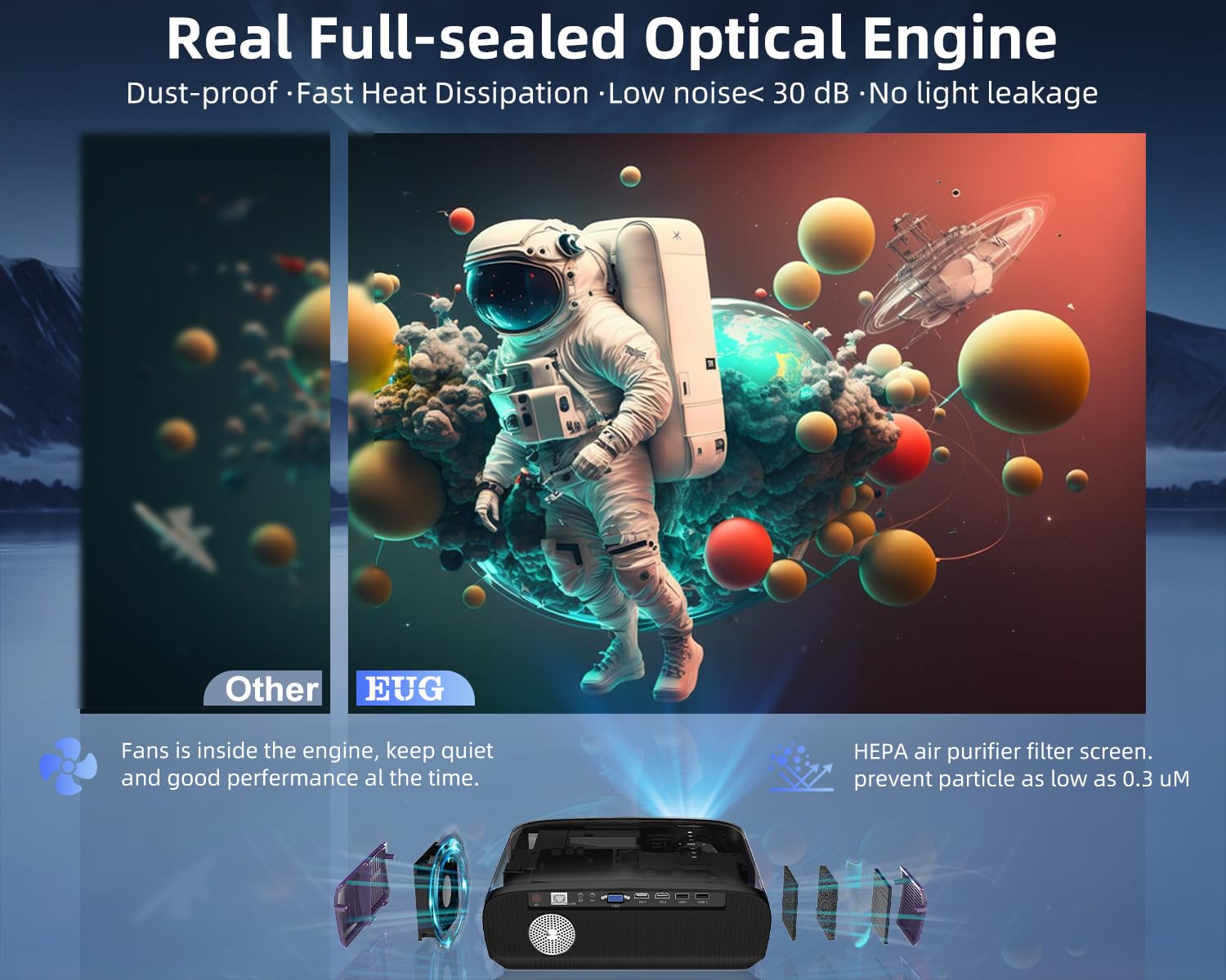 UHD 4K Projector with 5G Wifi Bluetooth, Home Cinema Daytime Projector for Gaming Office Works 13,000Lumens LCD Smart Projectors Wireless Casting with iPhone Laptop Netflix + Purple
