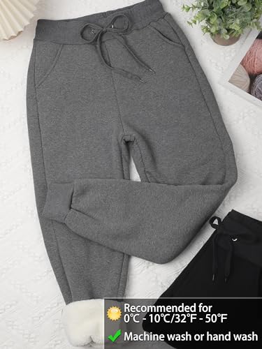 URATOT 2 Pack Women's Sherpa Lined Sweatpants with Pockets Winter Warm Jogger Sweatpants Athletic Fleece Lined Pants Black, Dark Grey