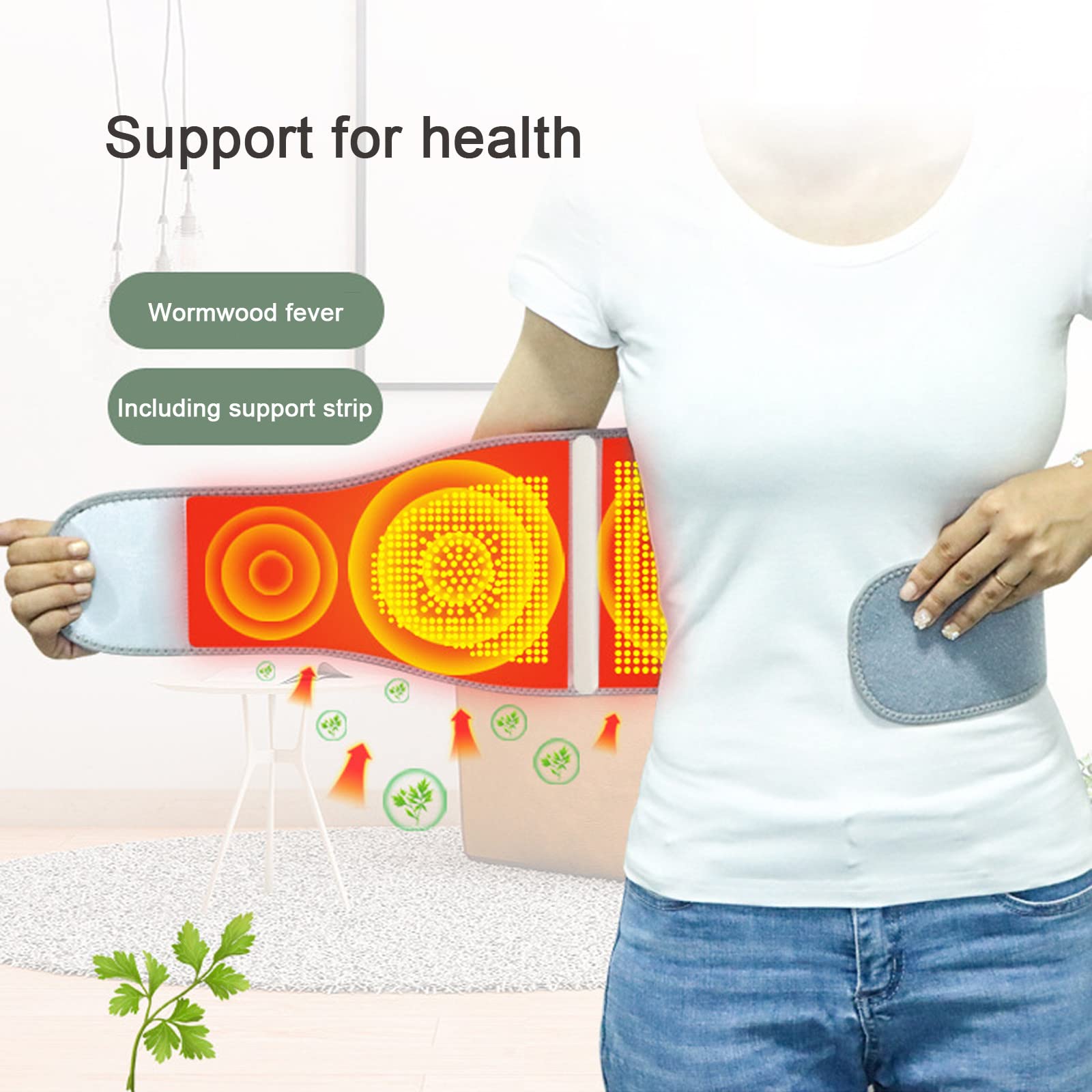 Self-Heating Wormwood Waist Belt, Natural Herbs Mugwort Lumbar Belt Moxibustion Heating for Back & Spine Pain Relief, Breathable Back Support Belt with Heating Pad for Men & Women Lumbar Support