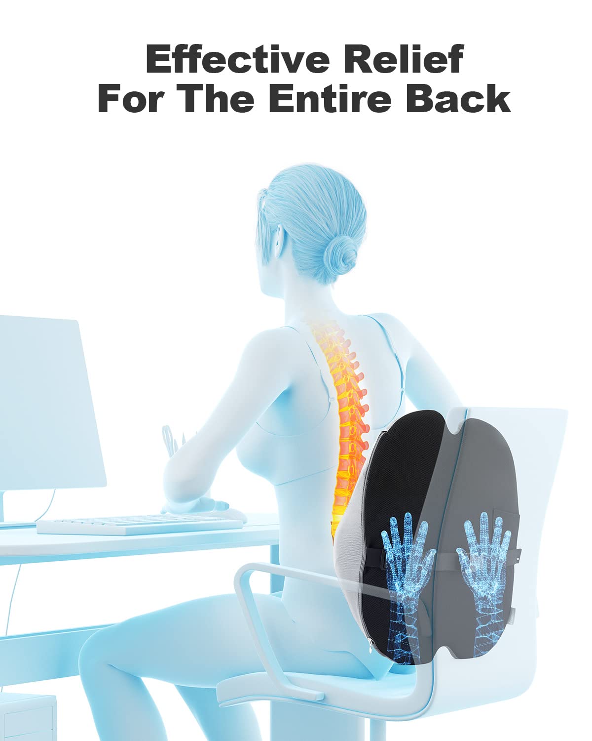 Foamula Vibrating Lumbar Support Pillow, Back Support Pillow with Vibrating Motors for Back Pain Relief, Ergonomic Design with Adjustable Strap for Home Office Chair, Gaming Chair, Car Seat, Plane