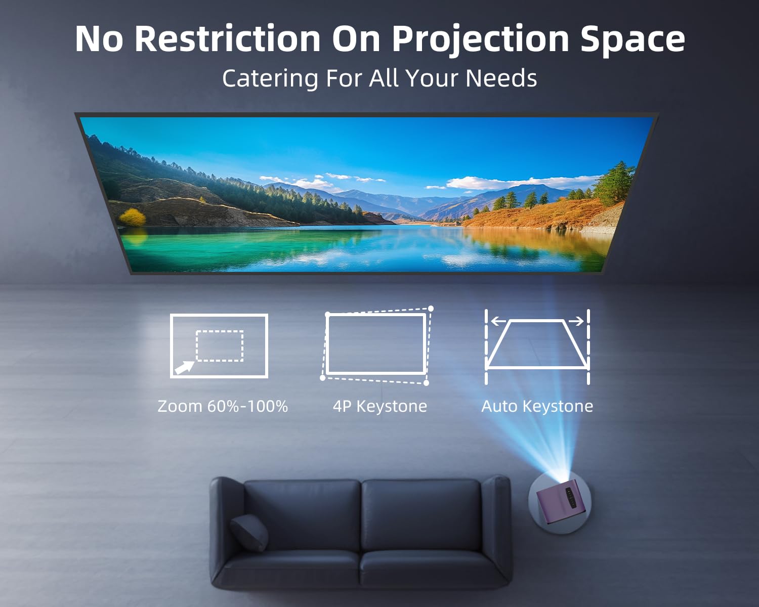 UHD 4K Projector with 5G Wifi Bluetooth, Home Cinema Daytime Projector for Gaming Office Works 13,000Lumens LCD Smart Projectors Wireless Casting with iPhone Laptop Netflix + Purple