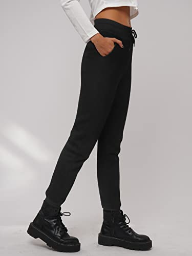 URATOT 2 Pack Women's Sherpa Lined Sweatpants with Pockets Winter Warm Jogger Sweatpants Athletic Fleece Lined Pants Black, Dark Grey
