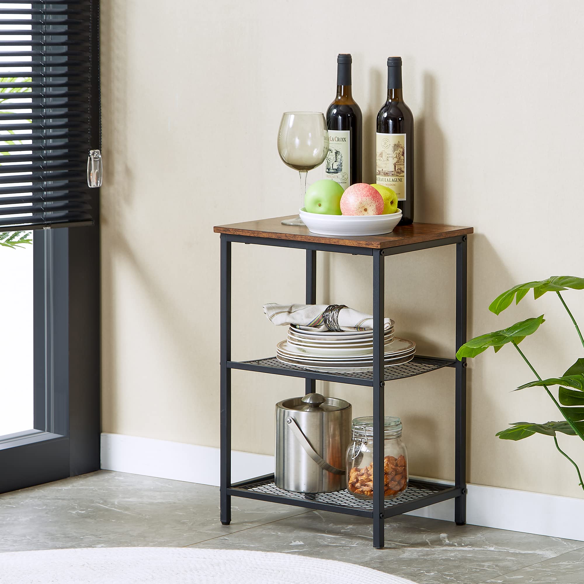 VECELO End Side Table with Storage Shelf, Industrial Night Stand , 3-Tier Small Nightstand for Living room, Bedroom