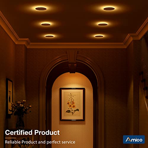 Amico 16 Pack 4 Inch 5CCT LED Recessed Ceiling Light with Night Light, 2700K/3000K/3500K/4000K/5000K Selectable Ultra-Thin Recessed Lighting, 10W=90W, 700LM, Dimmable Canless Wafer Downlight - ETL&FCC
