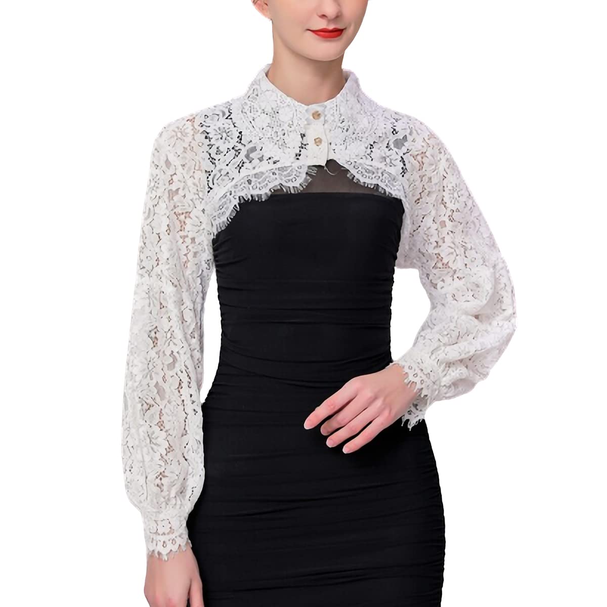 LoudSung Detachable Sleeves Wedding Dresses Crop Top Fake Collar Half Shirt Blouse Lace Elegant for Women Girls