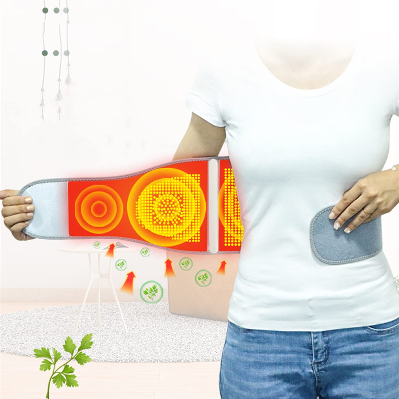 Self-Heating Wormwood Waist Belt, Natural Herbs Mugwort Lumbar Belt Moxibustion Heating for Back & Spine Pain Relief, Breathable Back Support Belt with Heating Pad for Men & Women Lumbar Support