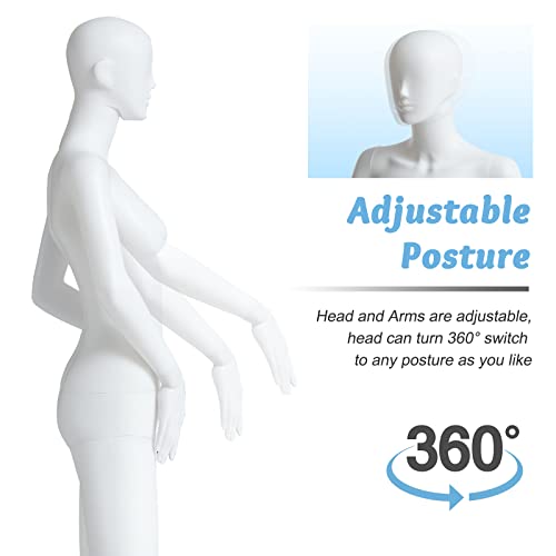 70" Mannequin Famale Full Body Dress Form Display, Realistic Mannequin Body Manikin Torso Stand for Retail Clothing Shops, White