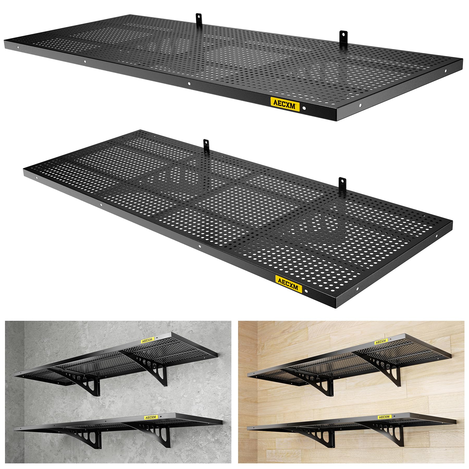 Aecxm 2pack-1.64x4ft Garage Storage Rack - Floating Wall Shelves, Heavy Duty, Sturdy, Wall Mounted (Black)