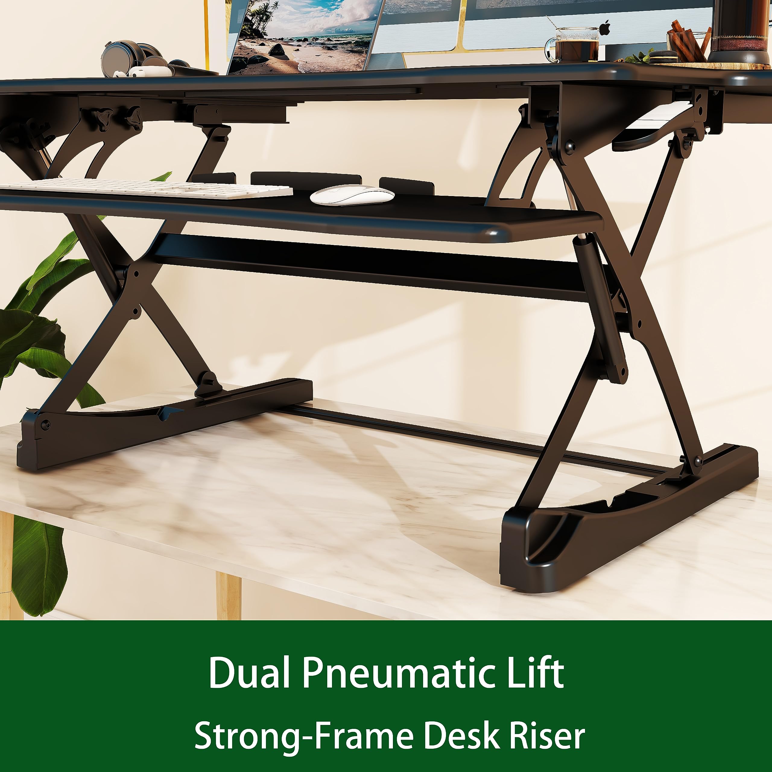 Lubvlook Standing Desk Converter, 47" Height Adjustable Sit Stand Desk Riser for Dual Monitors with Keyboard Tray, Black, SD10L