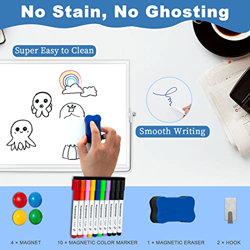 Weekly Dry Erase Board, White Board Dry Erase 16"X12", Double-Sided Magnetic Whiteboard Dry Erase Calendar with Stand for Wall and Desktop, Portable Calendar Whiteboard for Drawing, Writing, Planning
