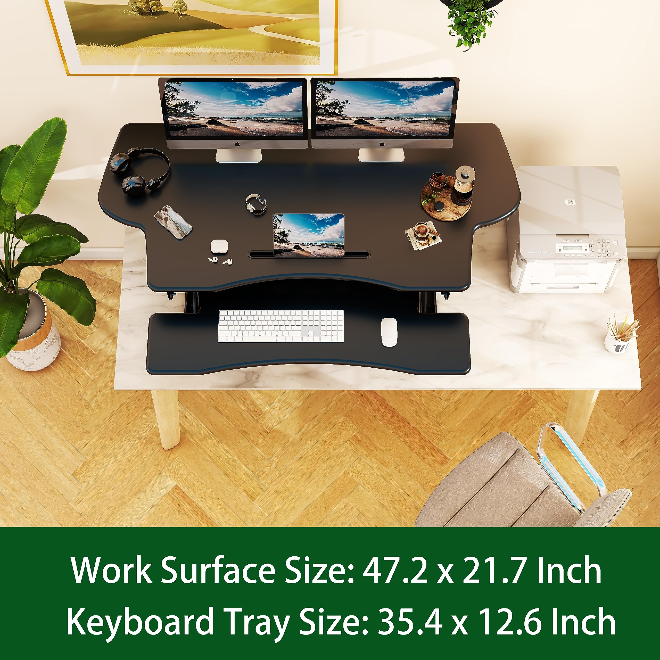 Lubvlook Standing Desk Converter, 47" Height Adjustable Sit Stand Desk Riser for Dual Monitors with Keyboard Tray, Black, SD10L