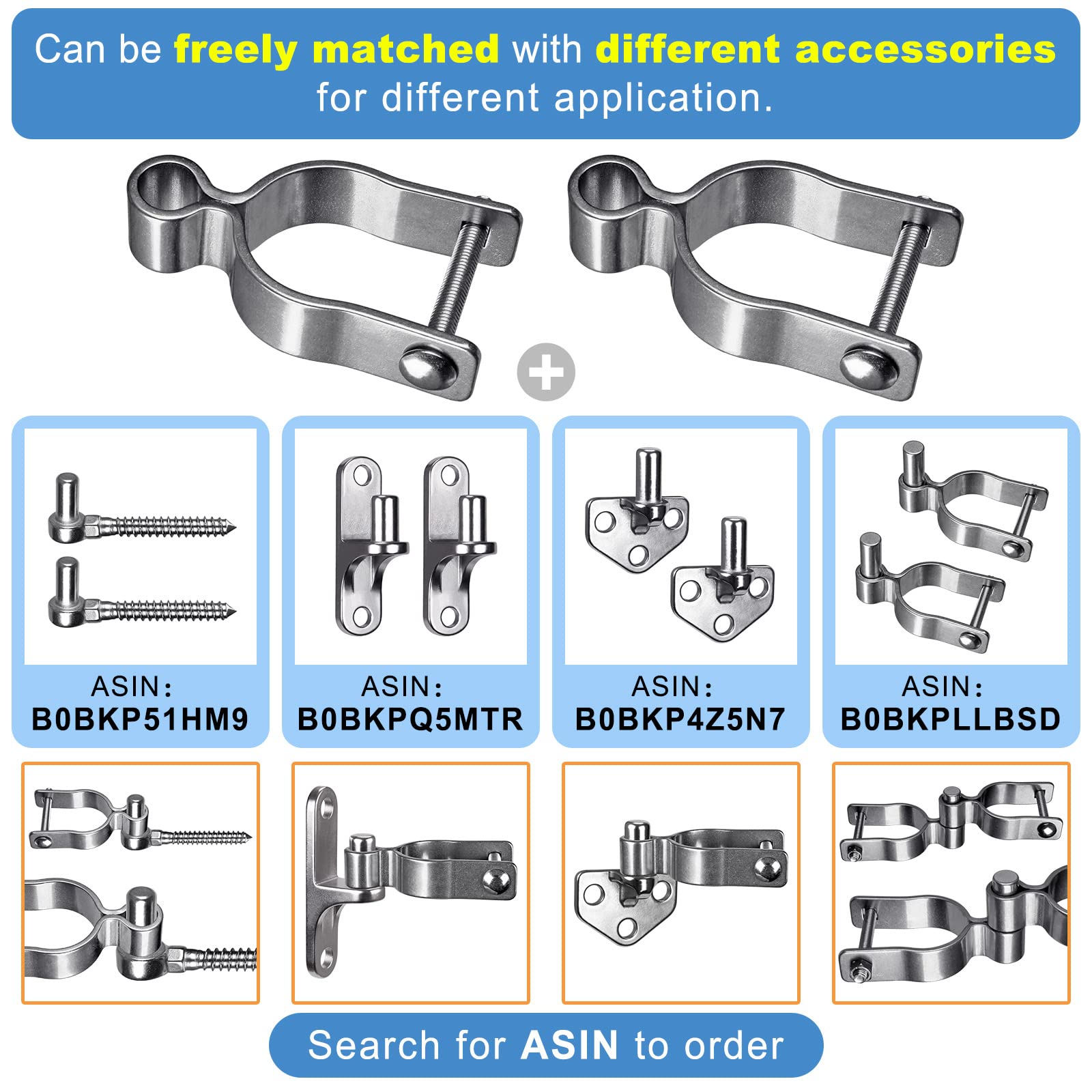 Insaga 304 Stainless Steel Chain Link Fence Gate Frame Female Hinge for Chain Link Fence Post, 2 Pack Post Female Hinges for 5/8'' Pin fit 1-3/8''Outer Diameter Post/Pipe, Bolt/Nut Included