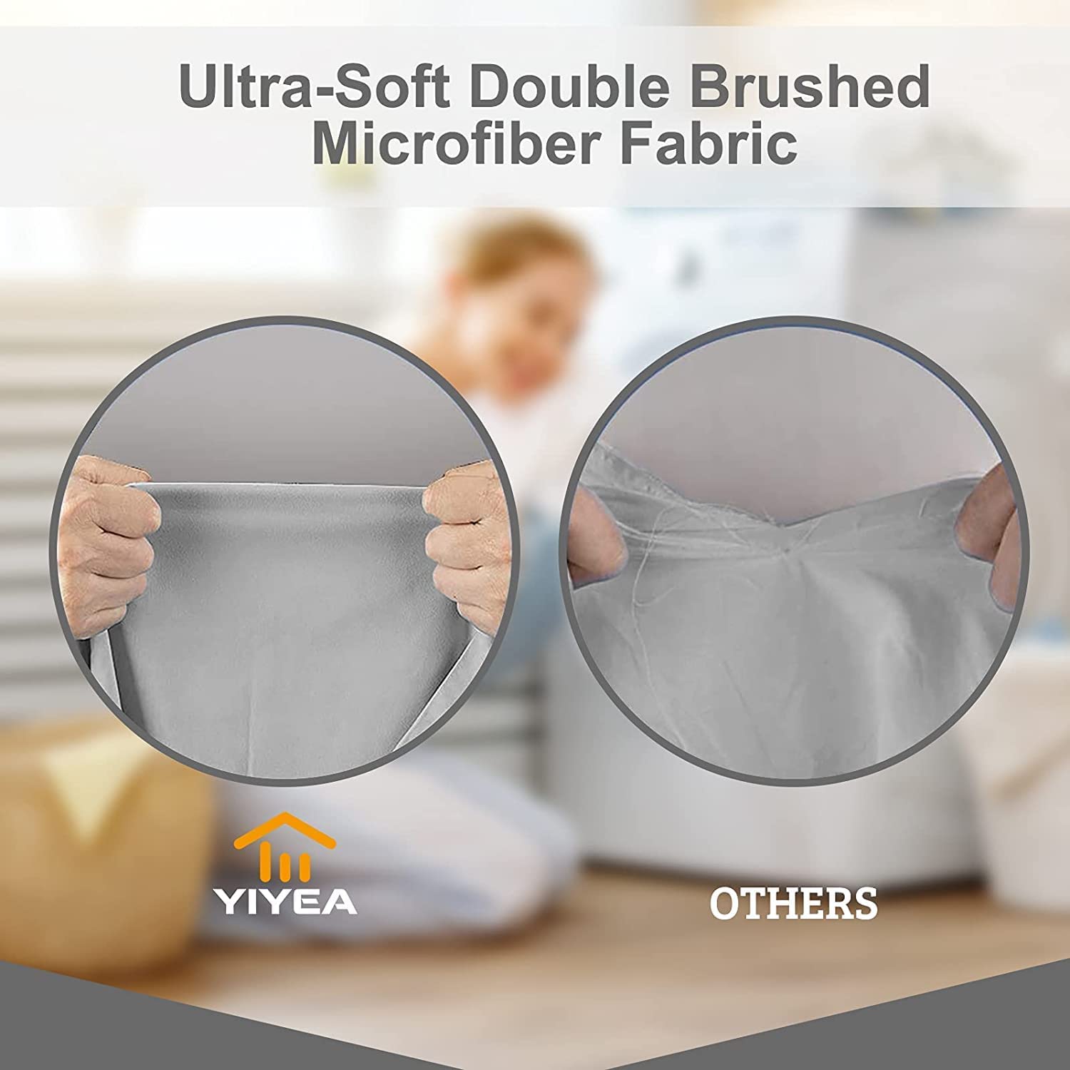 YIYEA Fitted Sheet Only, Premium Double Brushed Microfiber Deep Pocket Fitted Sheet Full Size, Ultra Soft Fitted Bottom Sheet, Shrinkage, Fade Resistant, Full, Light Gray