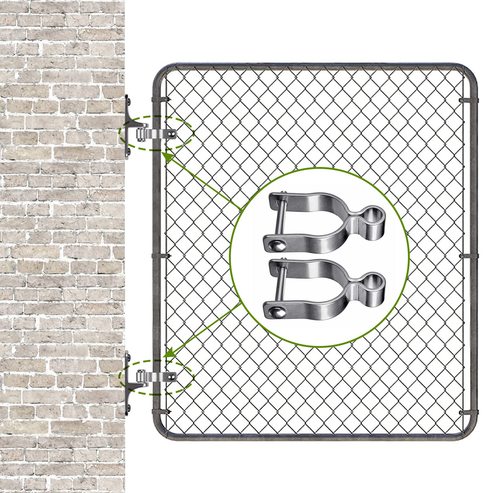 Insaga 304 Stainless Steel Chain Link Fence Gate Frame Female Hinge for Chain Link Fence Post, 2 Pack Post Female Hinges for 5/8'' Pin fit 1-3/8''Outer Diameter Post/Pipe, Bolt/Nut Included