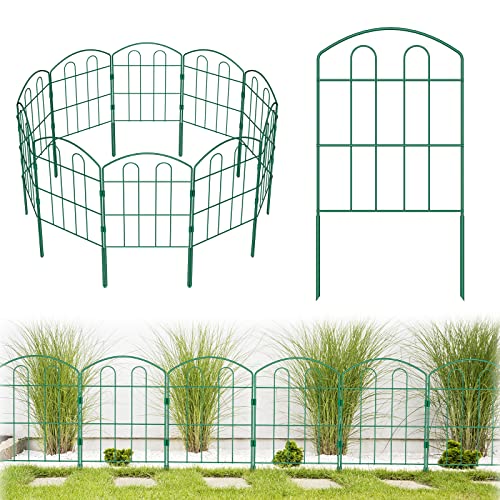 10 Pack Decorative Green Garden Fence Outdoor 24'' (H) x 10' (L) Coated Metal RustProof Landscape Wrought Iron Wire Border Folding Fences Flower Bed Fencing Animal Barrier Section Panels Decor