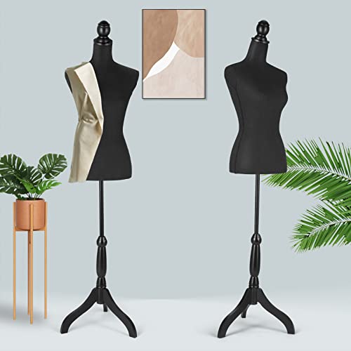 Mannequins Body Female Sewing Mannequin, 52-64 Inch Adjustable Mannequin Dress Forms for Sewing,Mannequin Torso Jewelry Display Wood Tripod Stand Clothing Forms,Black