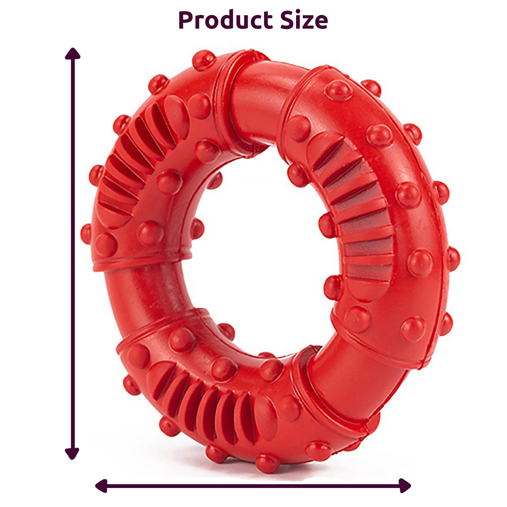 SIMENA Heavy Duty Dog Chew Toy, Natural Teething Toy for Medium Breeds, Tough Durable Chewy Toy, Teeth Cleaning Tough Dog Toys (Ring, Red)