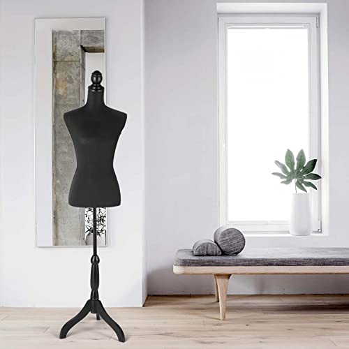 Mannequins Body Female Sewing Mannequin, 52-64 Inch Adjustable Mannequin Dress Forms for Sewing,Mannequin Torso Jewelry Display Wood Tripod Stand Clothing Forms,Black