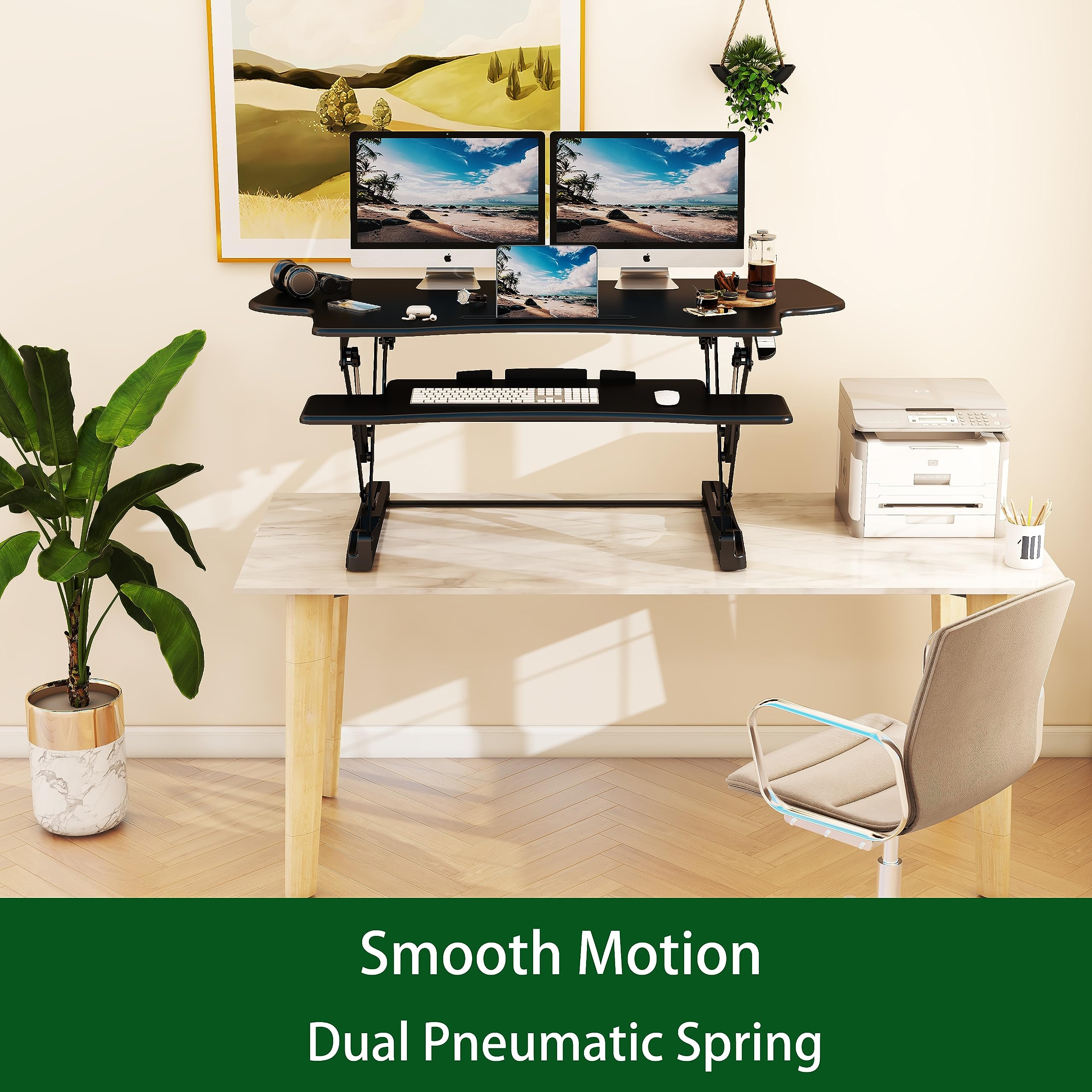 Lubvlook Standing Desk Converter, 47" Height Adjustable Sit Stand Desk Riser for Dual Monitors with Keyboard Tray, Black, SD10L
