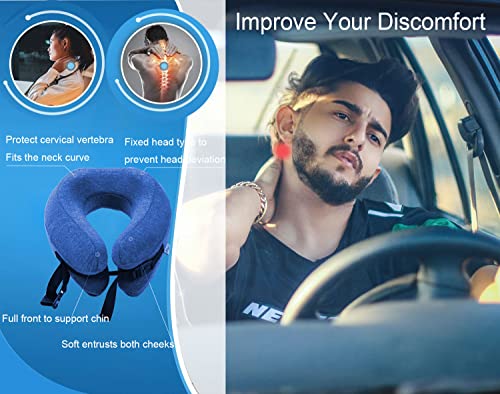 HAPPYBAG Neck Pillow for Travel Memory Foam Neck Support Pillow,Portable Removable and Machine Washable,for Airplane Car Home Use Sleeping Rest Headrest (HD-Blue)