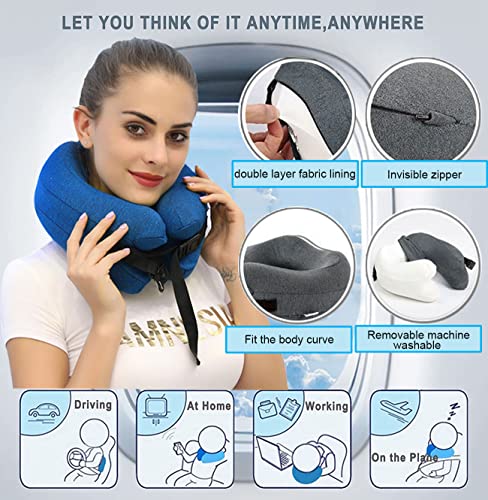 HAPPYBAG Neck Pillow for Travel Memory Foam Neck Support Pillow,Portable Removable and Machine Washable,for Airplane Car Home Use Sleeping Rest Headrest (HD-Blue)