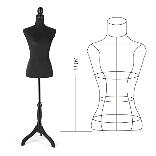 Mannequins Body Female Sewing Mannequin, 52-64 Inch Adjustable Mannequin Dress Forms for Sewing,Mannequin Torso Jewelry Display Wood Tripod Stand Clothing Forms,Black