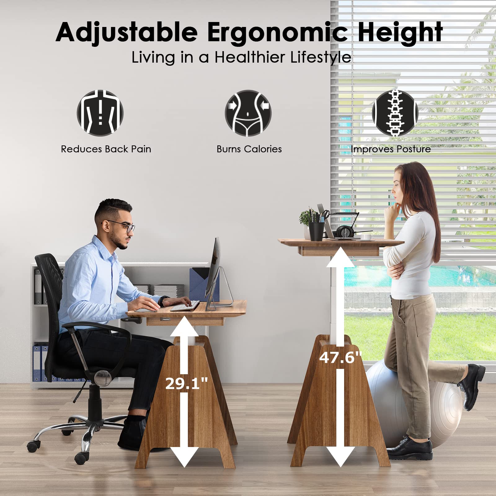 Standing Desk, Electric Height Adjustable Desk with 100% Solid Walnut Wood, Adjustable Height from 29.1″-47.6″, Advanced Motor, Silent & Smooth Lift, Smart Controller, Sit Stand Desk for Home Office
