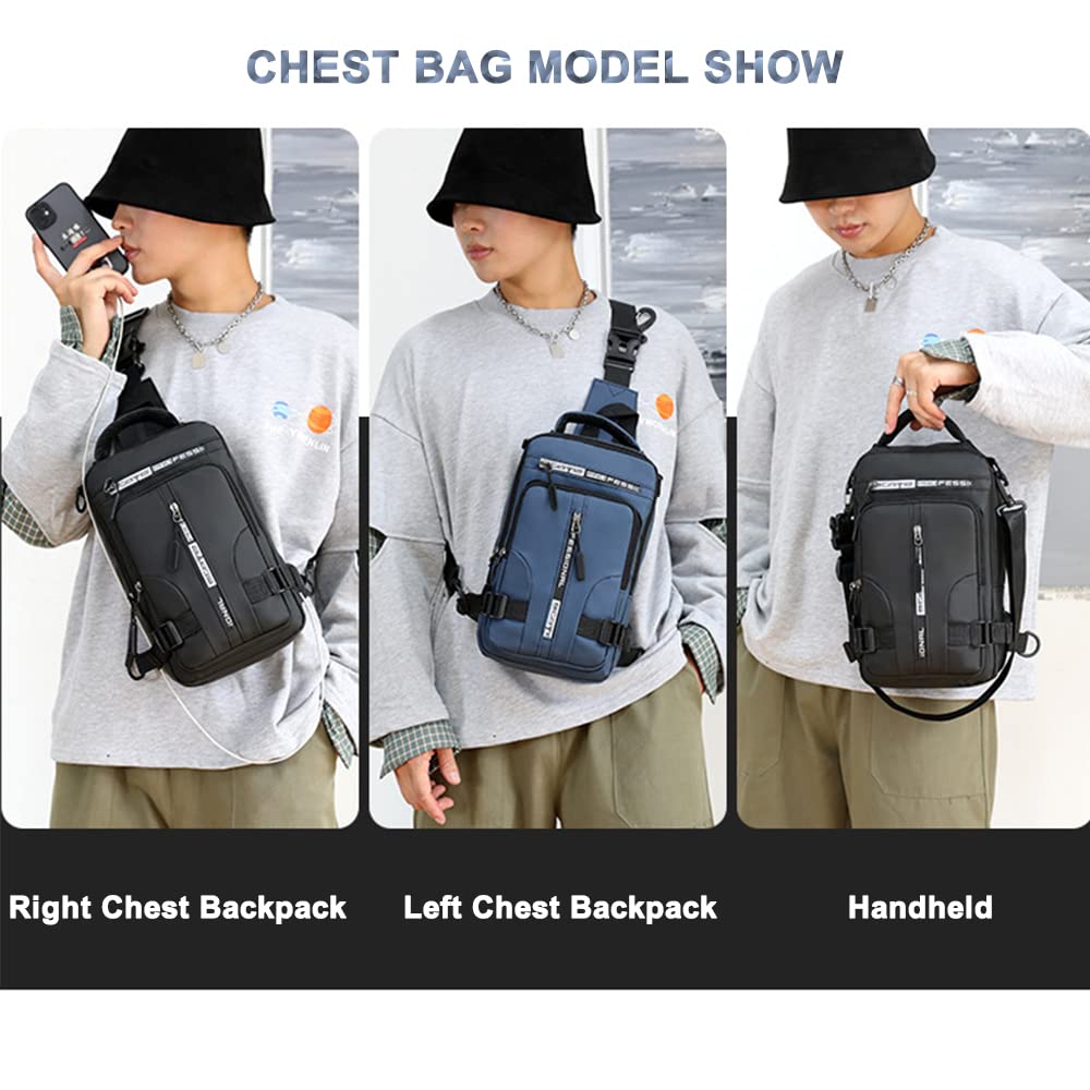 JBB Waterproof Sling Bag Crossbody Backpack for Men Women Multipurpose Waist Pack with USB Charging Port for Hiking Walking Khaki